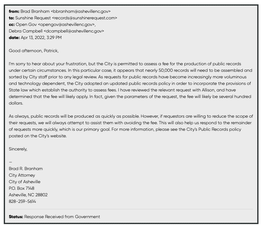 Patrick Conant on Twitter: "An update on @avlsunshine's efforts to push back on @CityofAsheville ...