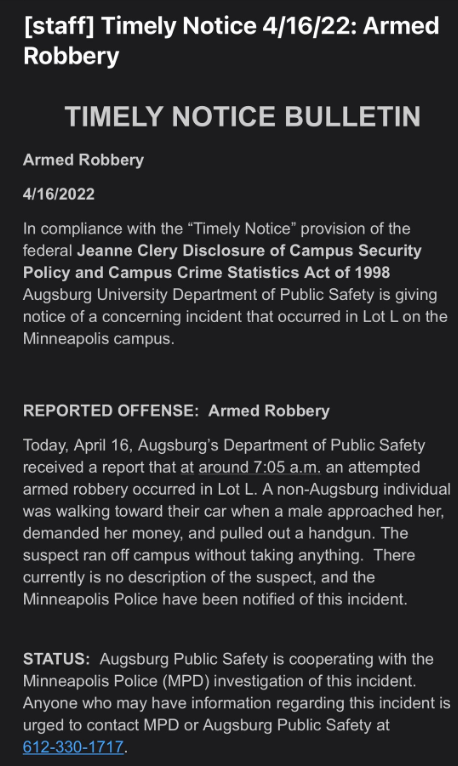 Crimewatchmpls On Twitter Augsburg University Sent Out A Message