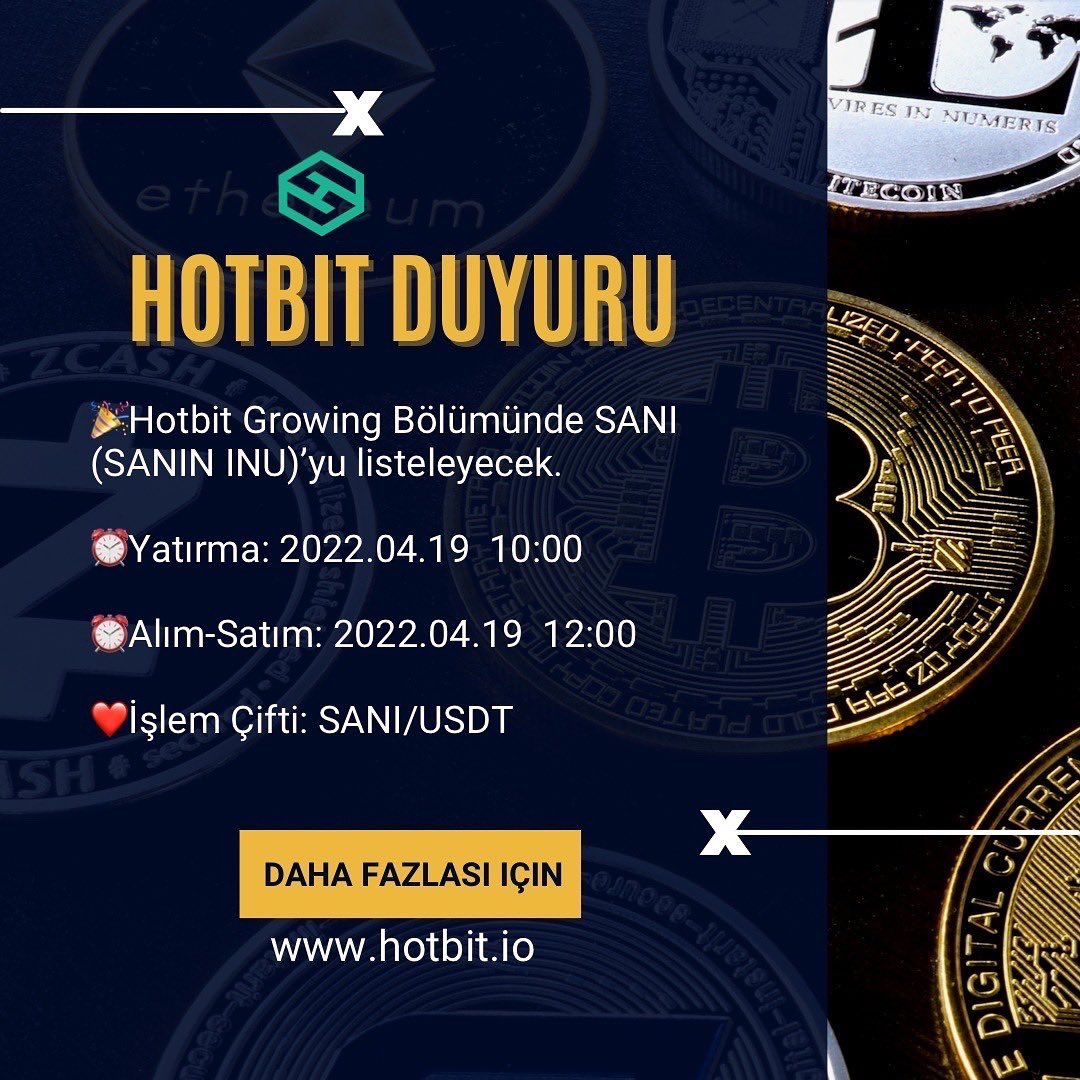 Hotbit Türkiye on Twitter: "🎉Hotbit Growing Bölümünde SANI (SANIN INU)’yu listeleyecek. ⏰Yatırma ...