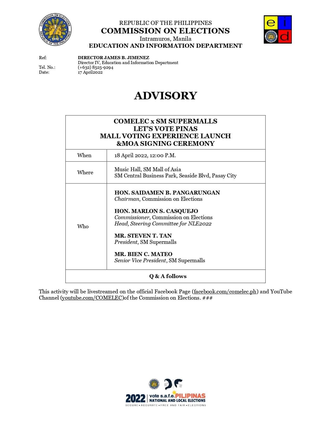 Comelec On Twitter Advisory Comelec X Sm Supermalls Lets Vote Pinas