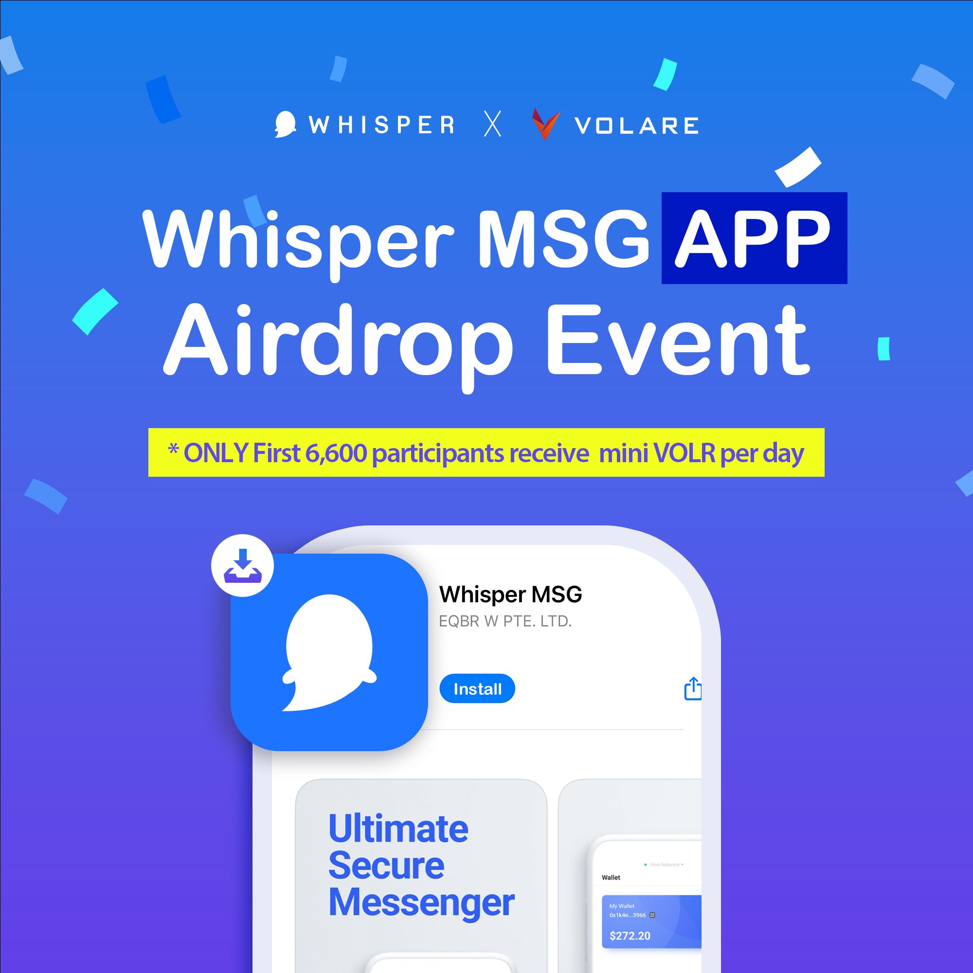 Whisper MSG on Twitter: "👻Whisper x Volare💥 mini Volare Airdrop Event🎉 Send Daily Keyword to ...