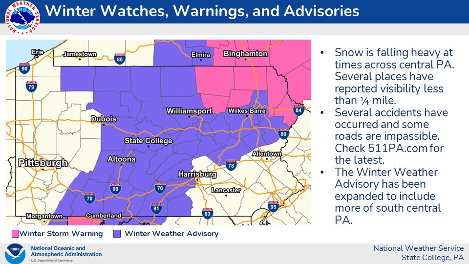NWS State College on Twitter: "Snow continues to fall heavy at times across central PA. Numerous ...