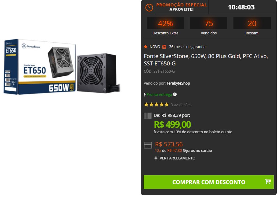 Terabyte on Twitter: "OFERTA!!!!! 🚨 Fonte SilverStone, 650W, 80 Plus Gold, PFC Ativo, SST-ET650 ...