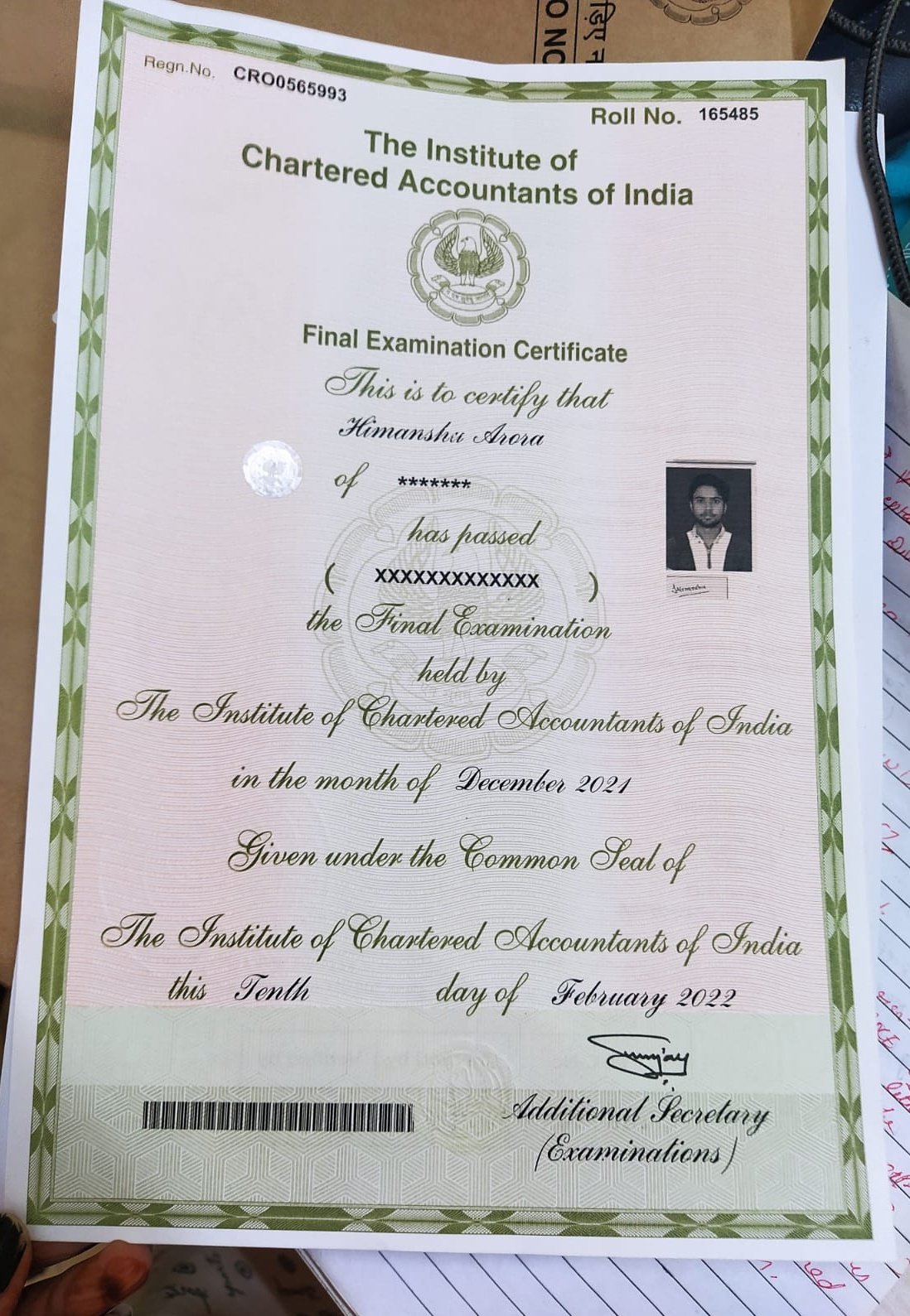 Chartered Accountant Certificate