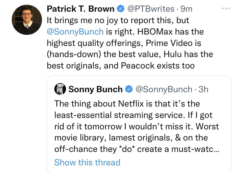 Sonny Bunch on Twitter: "“Begrudging agreement” is my brand. https://t.co/CoSwbIwIjE" / Twitter