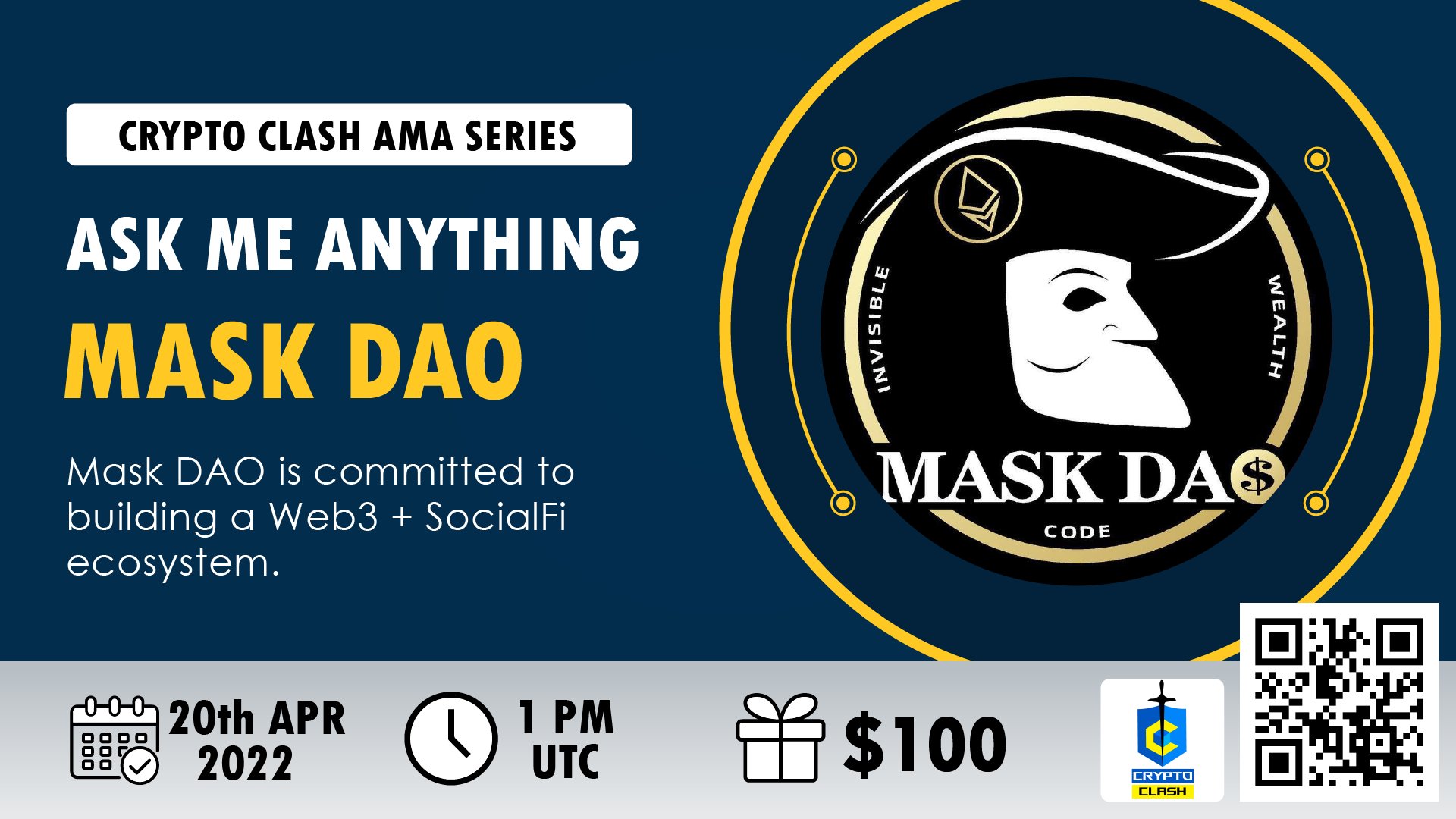 Crypto Clash on Twitter: "⚔️AMA Series With Mask DAO 🎁Prize: $100 BUSD 📆Date: April 20th 2022 1 ...