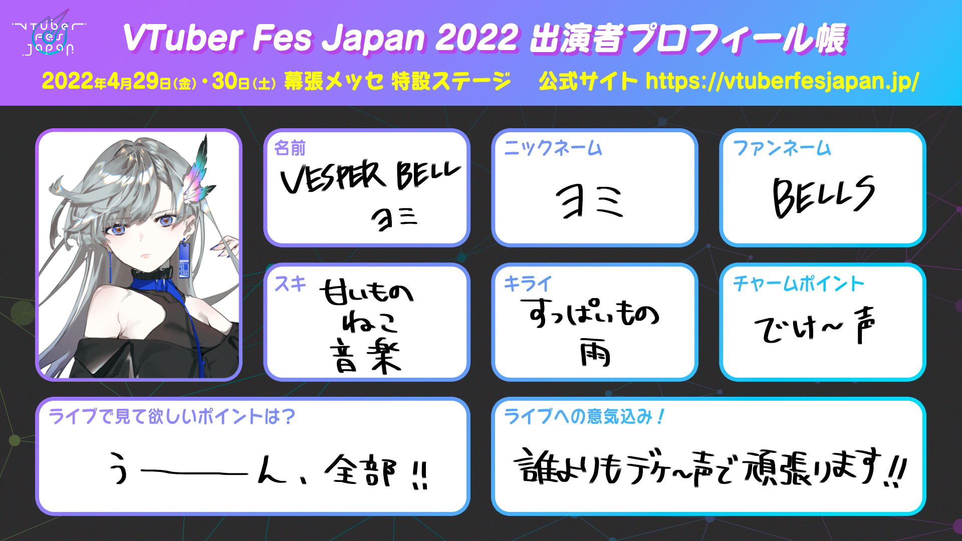 VTuberFesJapan【公式】チケット_好評販売中！ on Twitter: "／ VTuber Fes Japan 2022【DAY1】に出演‼️ VESPERBELL ヨミ ...