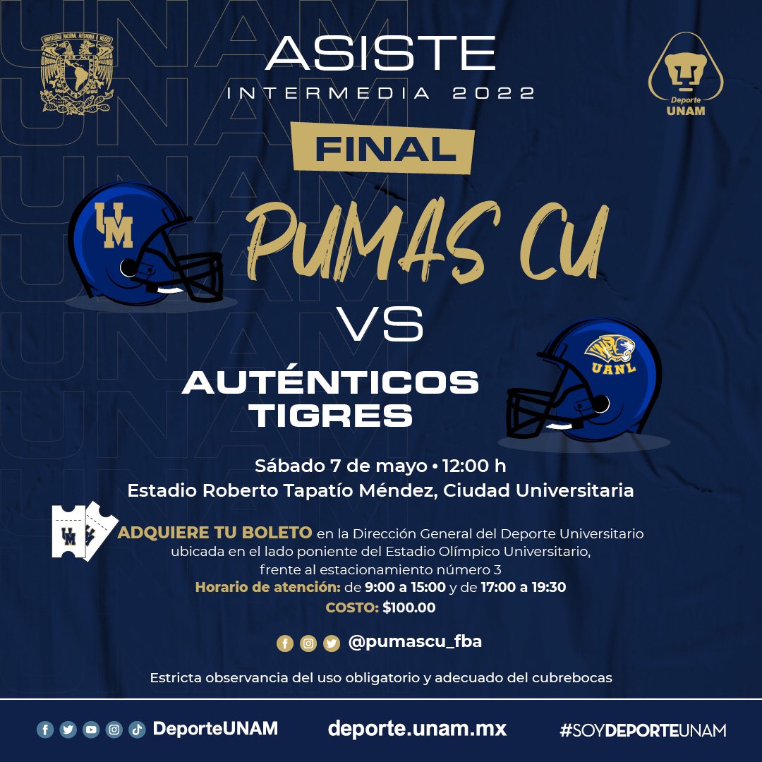 Pumas CU FBA on Twitter: "🏈 ¡Acompáñanos a la #Final de #Intermedia2022! 👉🏼Pumas CU vs ...