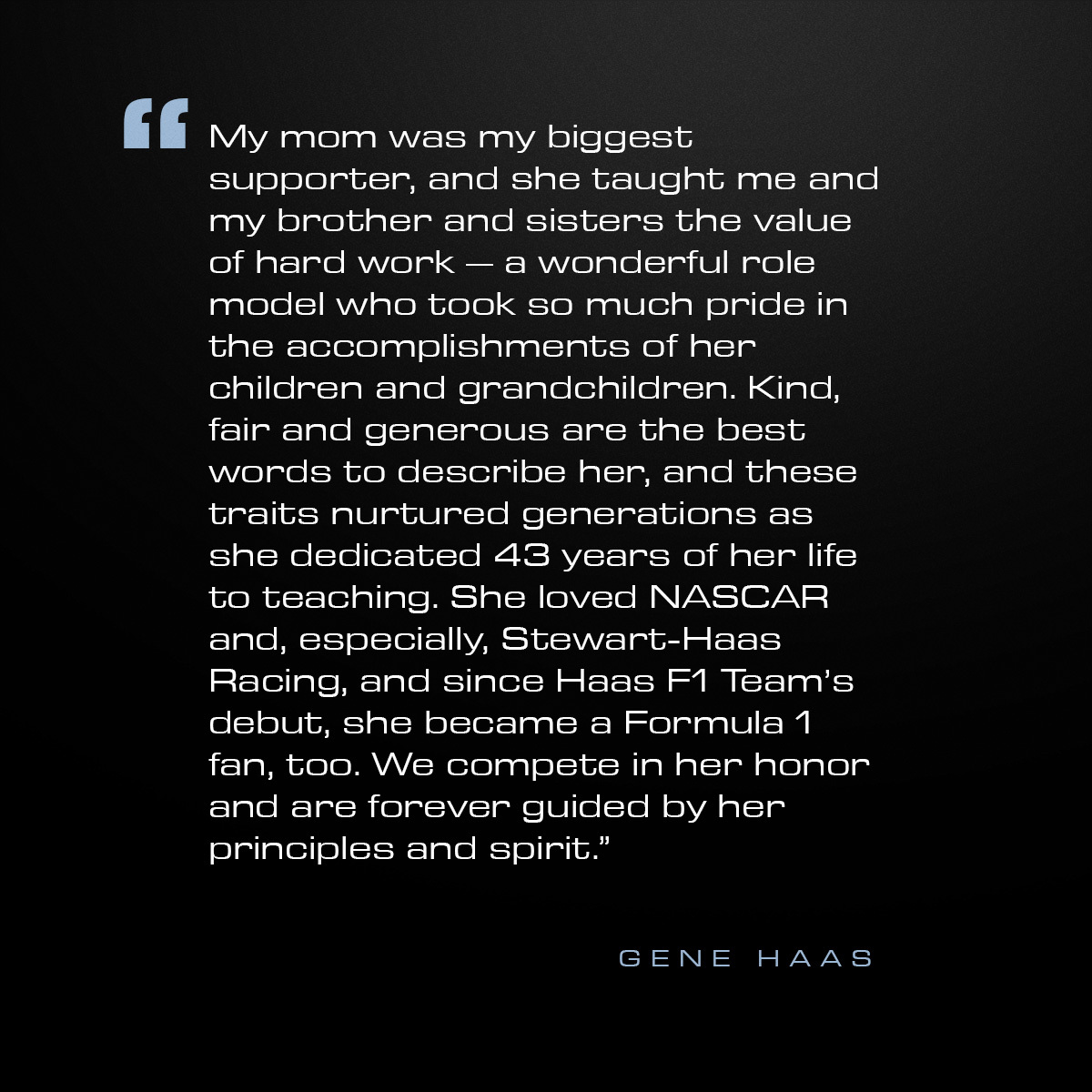 Gene Haas' mother Margaret Passes Away : r/NASCAR