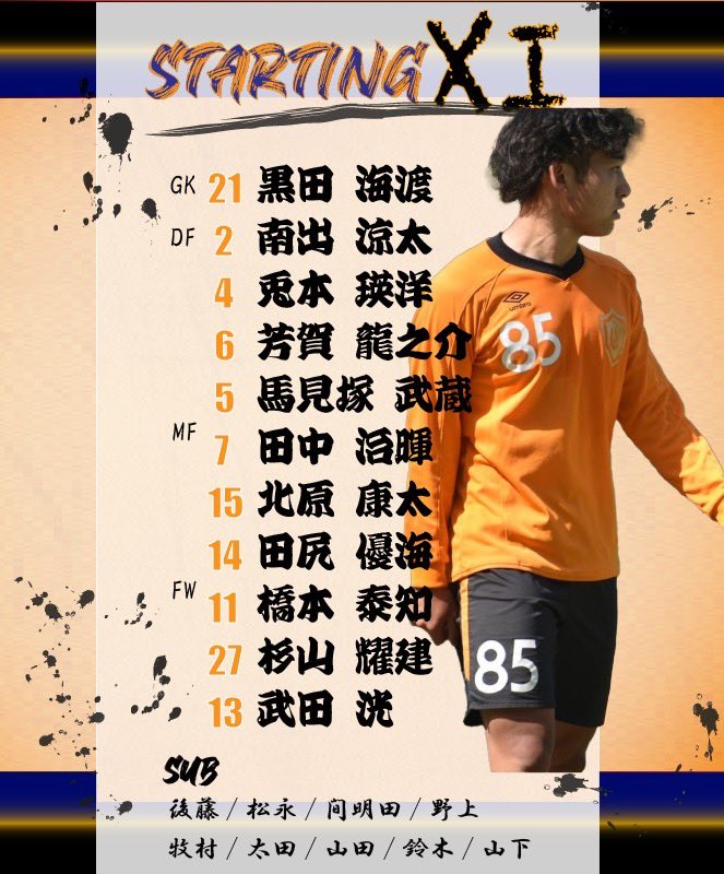 中央大学学友会サッカー部 on Twitter: "🏆 Iリーグ第2節【U22 B】 🆚東海大学 U22 B 🏟非公開 ⏰13:00 🟠スタメン GK 21.黒田 DF 2.南出 4.兎本 6 ...