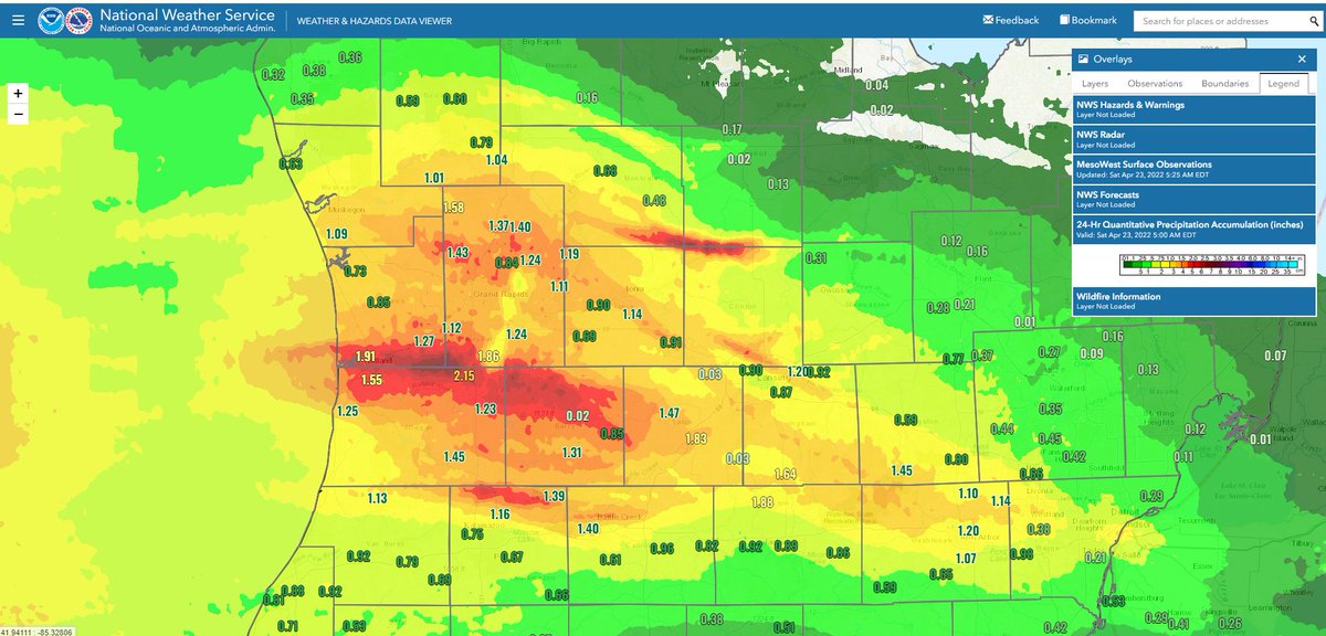 Here is a our radar rainfall image overlaid with rainfall reports from ...