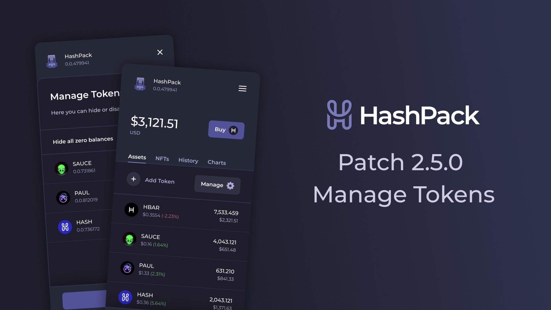 HashPack Wallet on Twitter: "Patch 2.5.0 has been released 🎉 You are now able to hide and ...