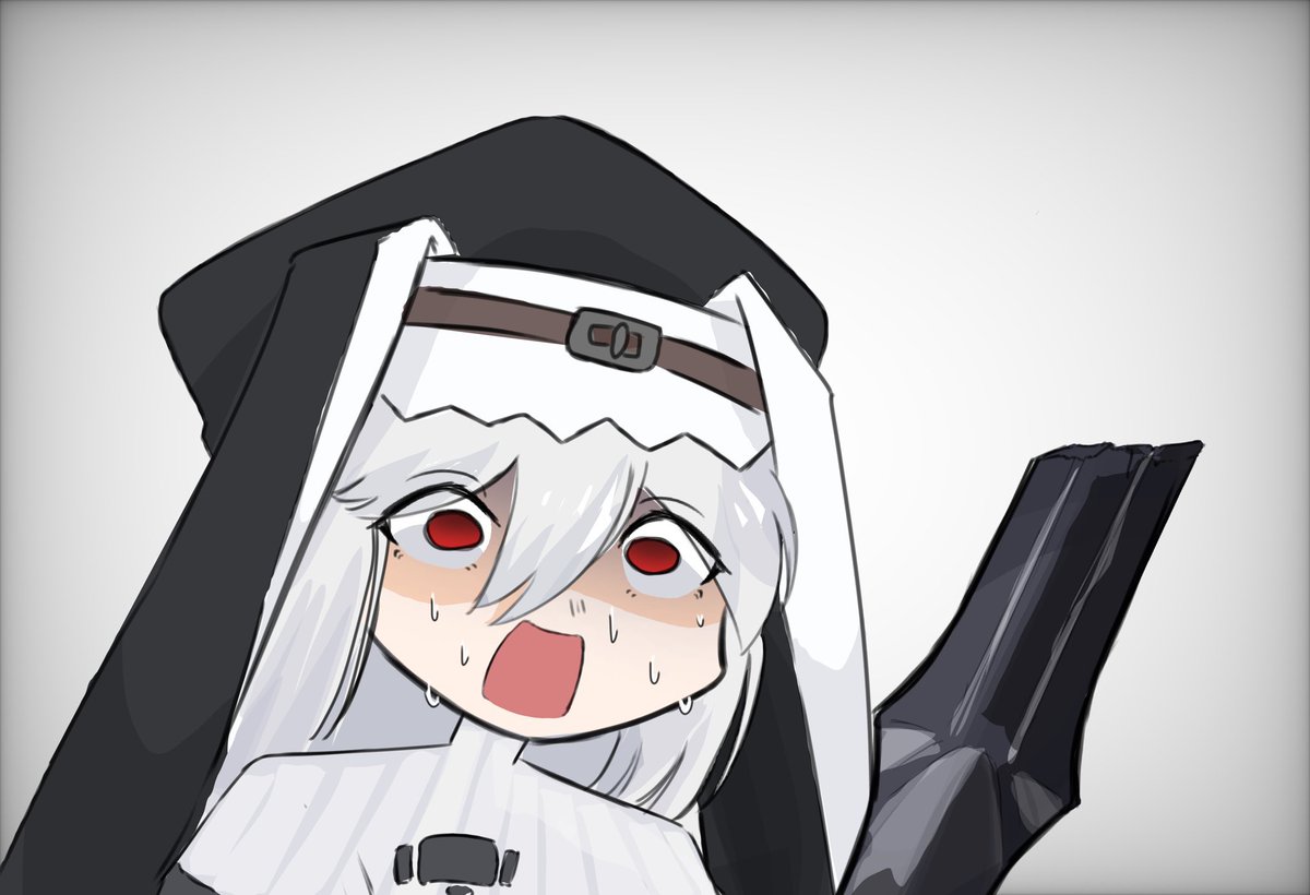 specter (arknights) 1girl red eyes solo open mouth sweat hair between ...