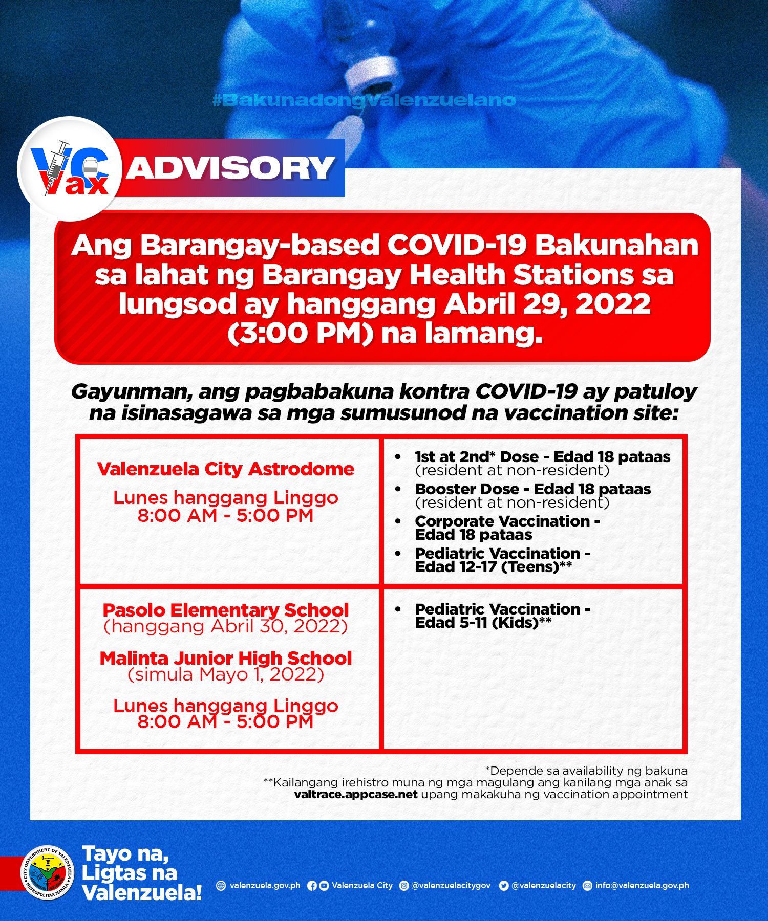 valenzuelacity on Twitter: "#VCVax ADVISORY: Ang Barangay-based COVID-19 Bakunahan sa lahat ng ...