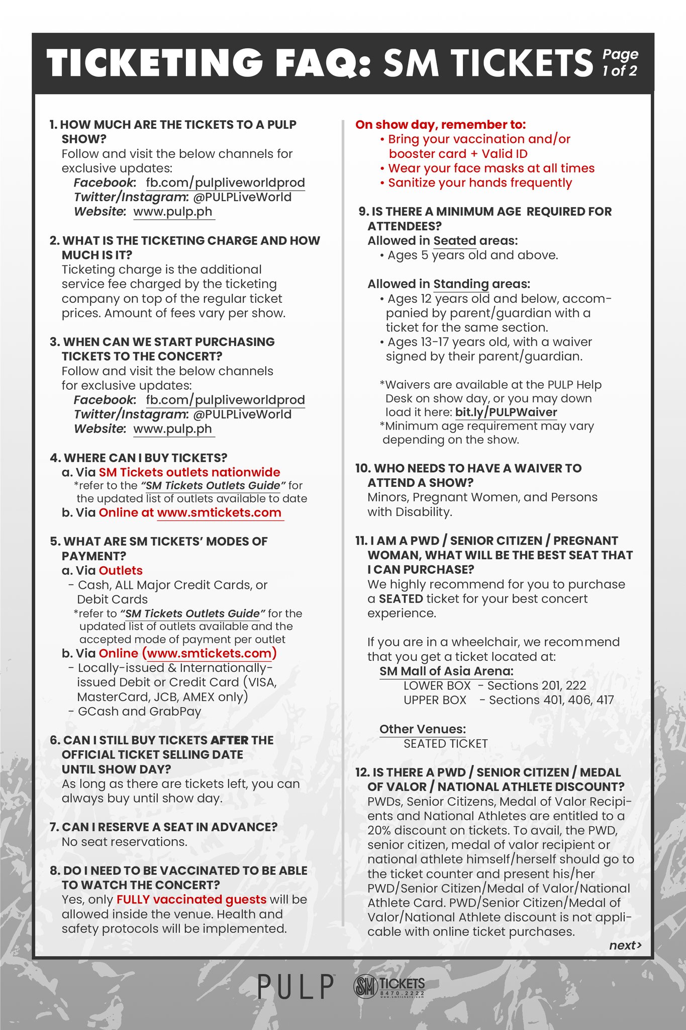 PULP Live World on Twitter: "Kindly check the updated FAQs below with regards to show ticketing ...