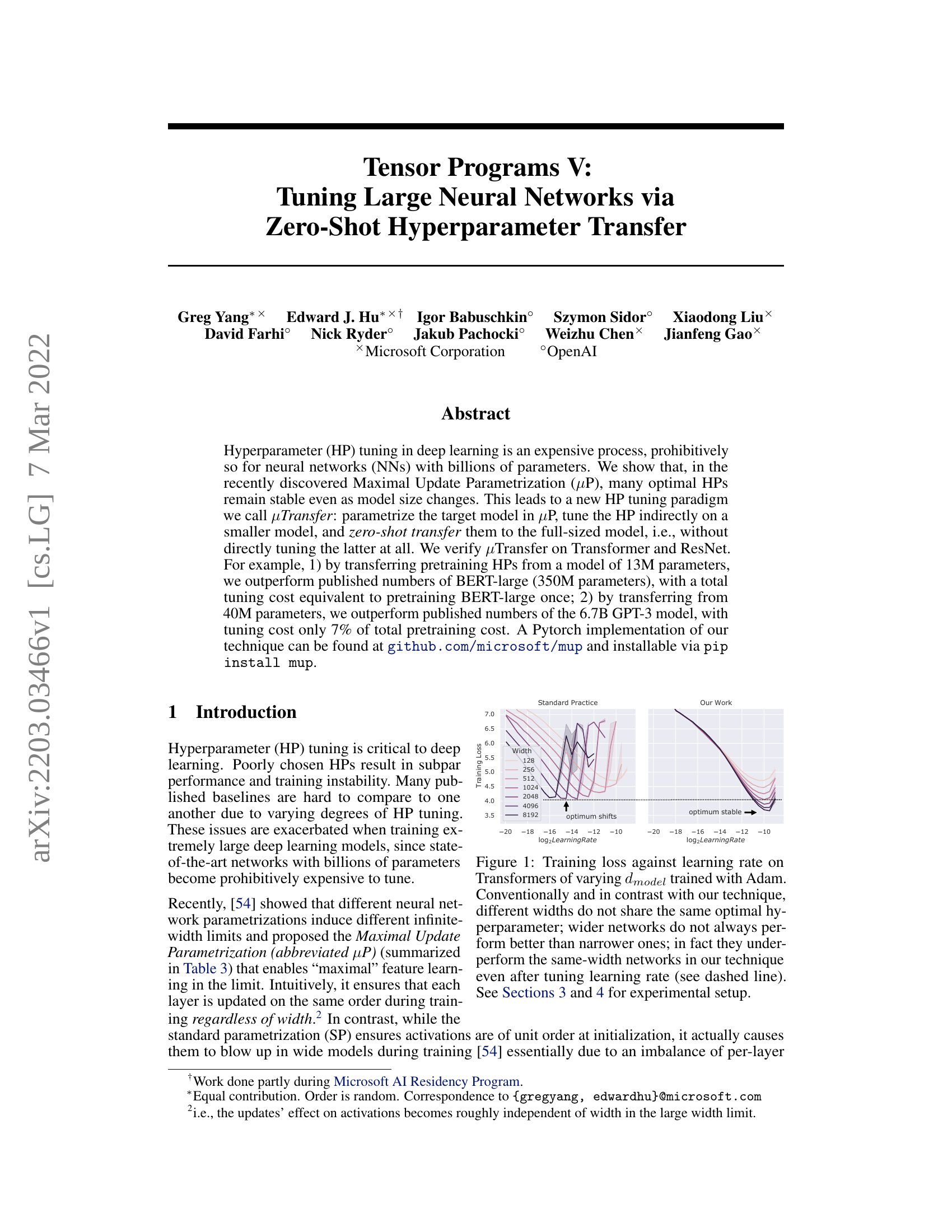 MosaicML on Twitter: "Today, an exciting paper from @MSFTResearch: Tensor Programs V: Tuning ...