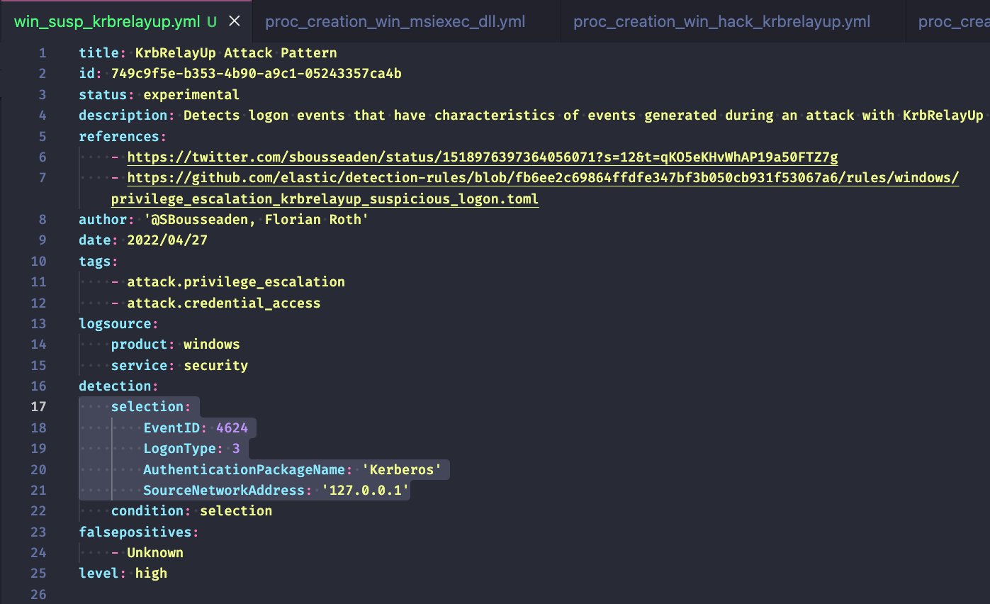 Florian Roth ⚡️ on Twitter: "Sigma rules to detect KrbRelayUp activity - rule ideas by Samir ...