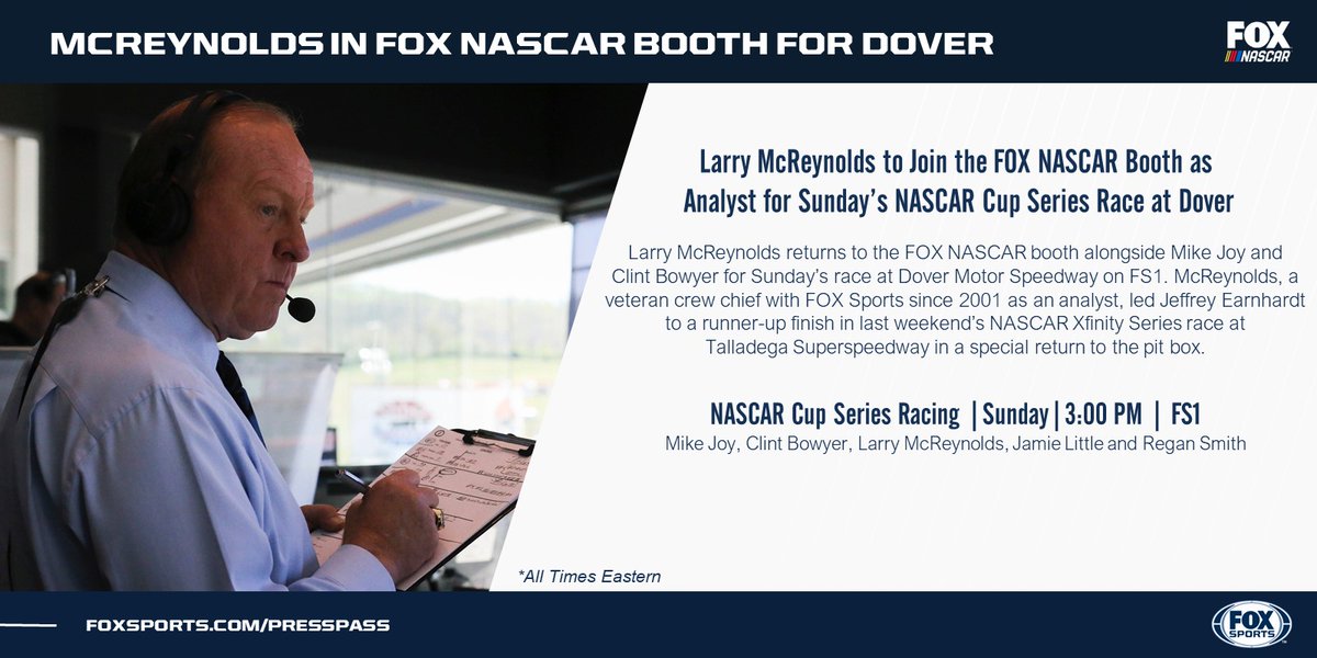 Larry Mac to join the booth this weekend in Dover! : r/NASCAR