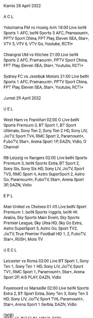 sagahtvlive on Twitter: "#Jadwal Siaran Langsung Acl, Uel, Epl, Uecl, Copa Sudamericana, Copa ...