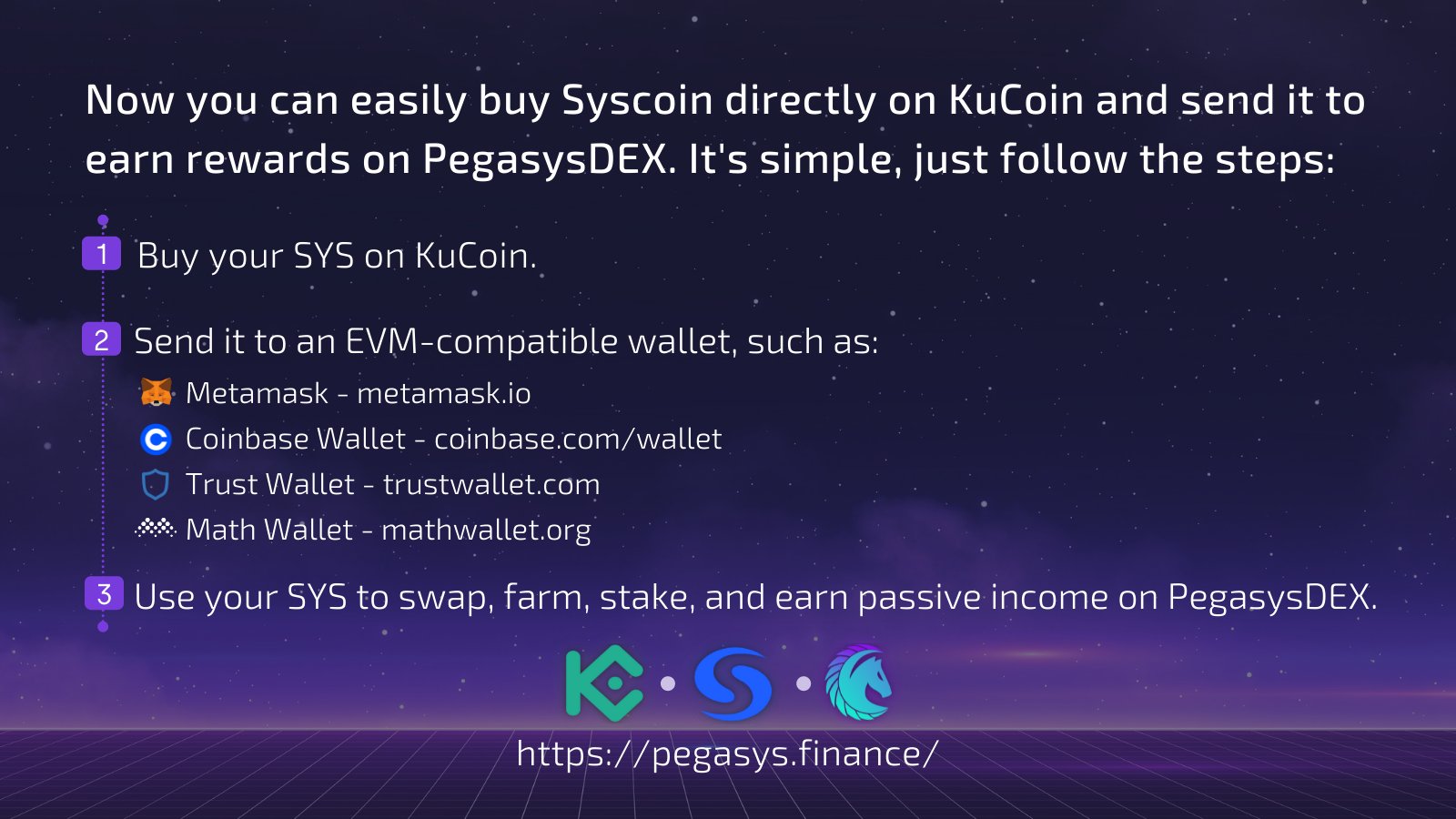 Pegasys on Twitter: "@kucoincom has integrated @syscoin #NEVM and listed $SYS with $BTC & $USDT ...