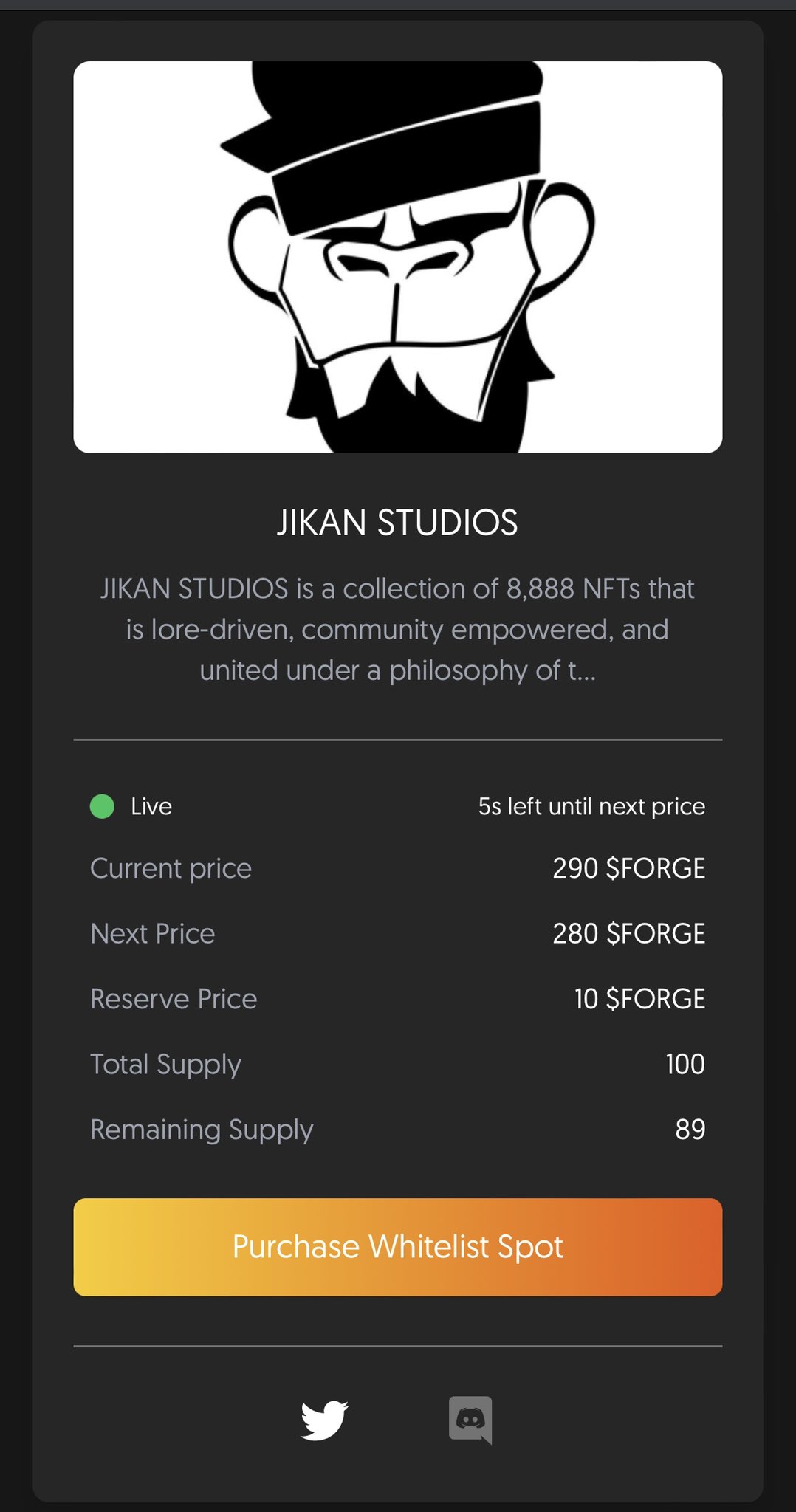 Blocksmith Labs 🔥 ⚒️ (SHFT) on Twitter: "Live with @JIKANSTUDIOS on the Dutch auction. https://t ...