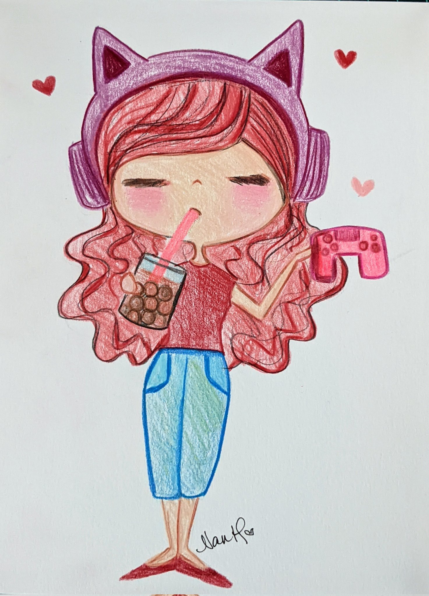 Cute Gamer Girl Drawing