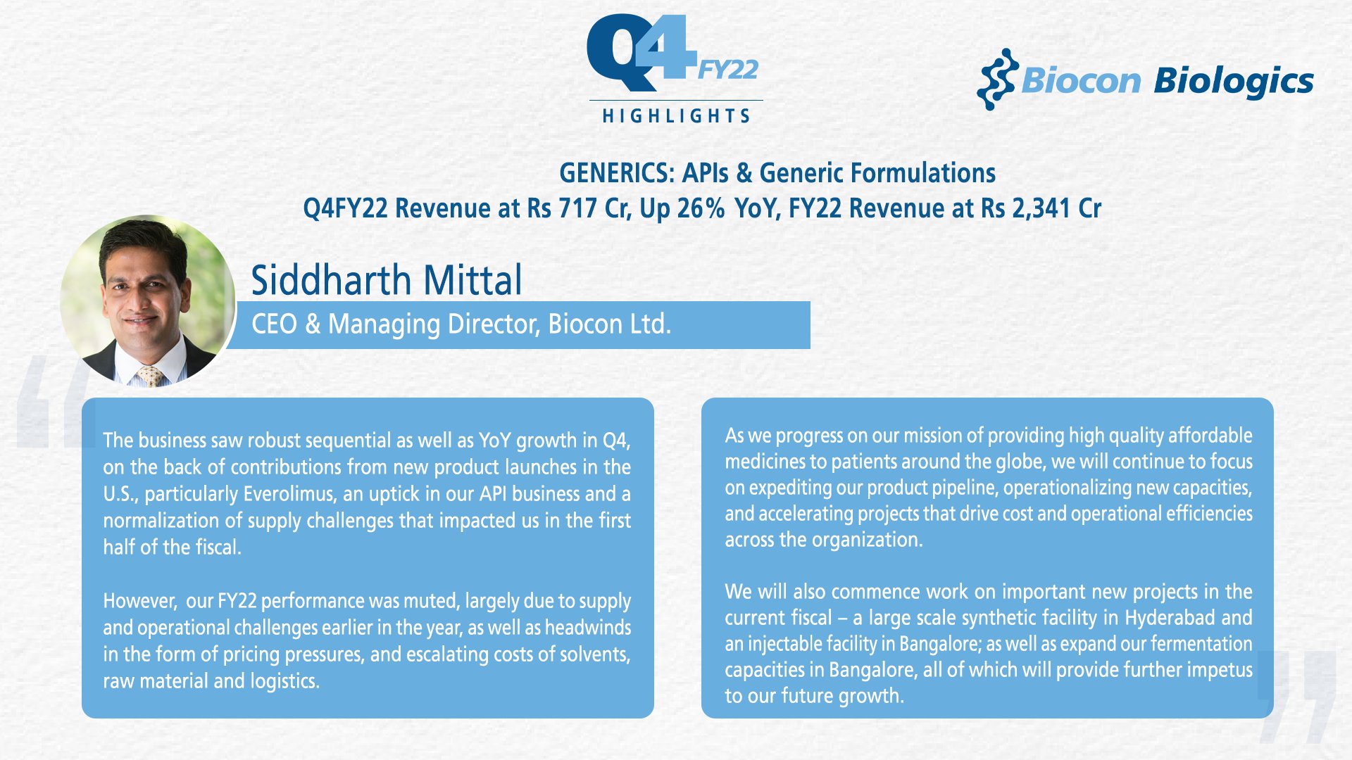 Biocon on Twitter: ""The generic business saw robust sequential & YoY growth in Q4, on the back ...