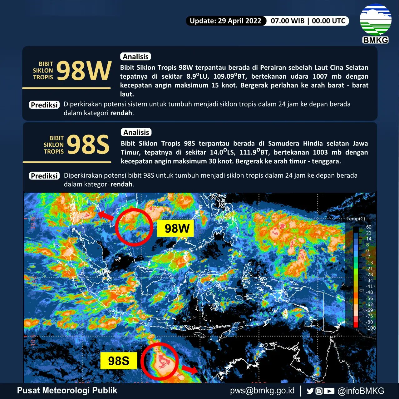 BMKG on Twitter: "Halo Sobat BMKG, Update Bibit Siklon Tropis 98S terpantau berada di Samudra ...