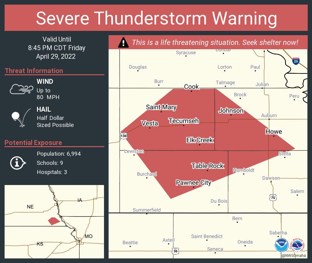 Nws Omaha On Twitter Severe Thunderstorm Warning Including Tecumseh