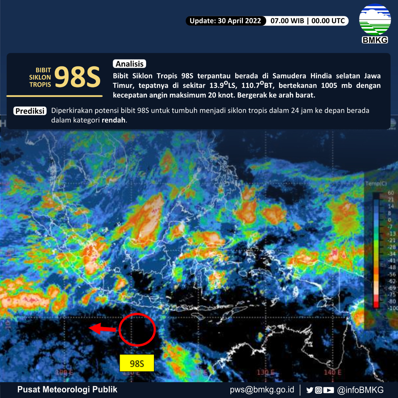 BMKG on Twitter: "Halo Sobat BMKG, Bibit Siklon Tropis 98S terpantau berada di Samudera Hindia ...