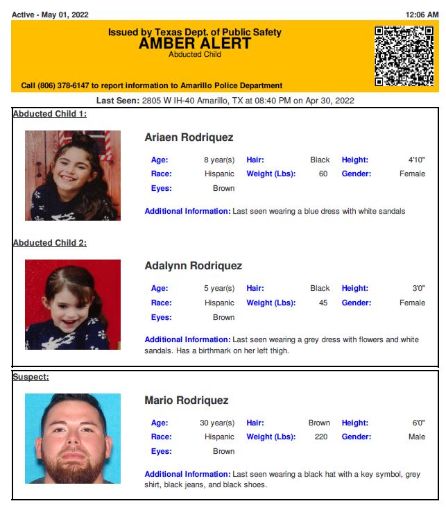 Texas Alerts On Twitter Active Amber Alert For Ariaen And Adalynn