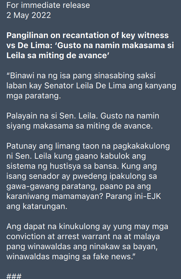 Rappler on Twitter: "VP bet and Sen Kiko Pangilinan also renews his call to free detained ...