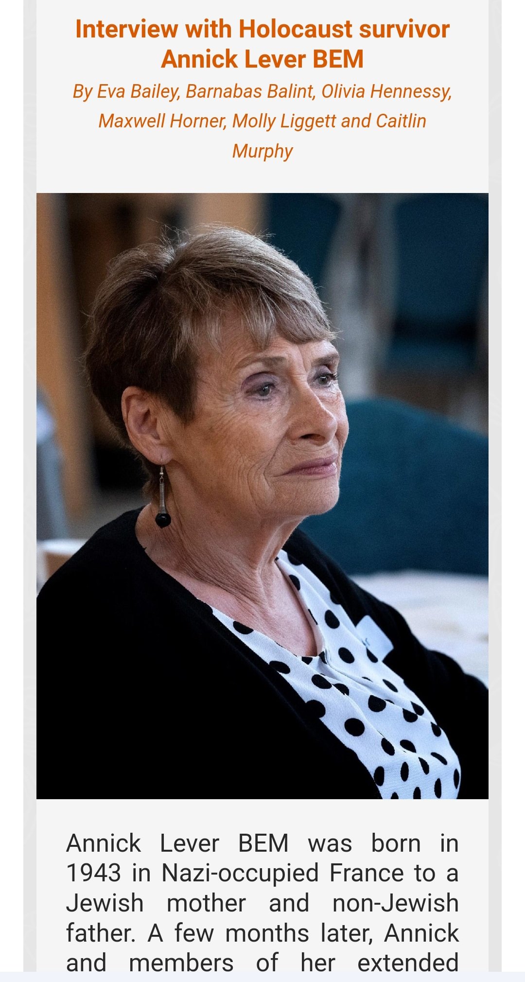 Bringuphistory on Twitter: "I was fortunate to have interviewed Annick Lever BEM with the ...