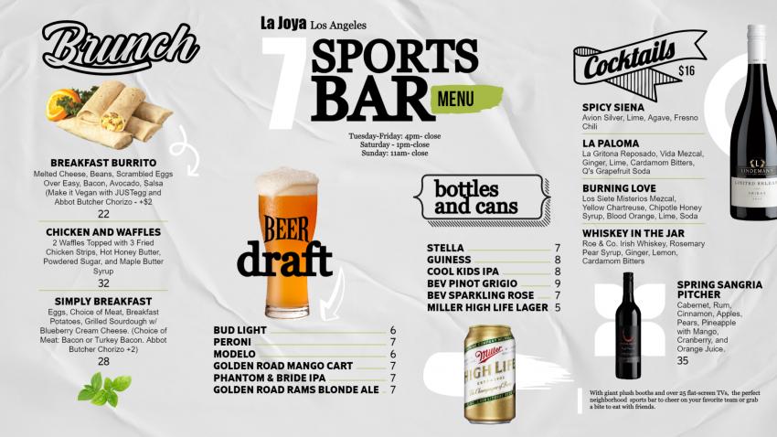 Sports Bar Menu Design