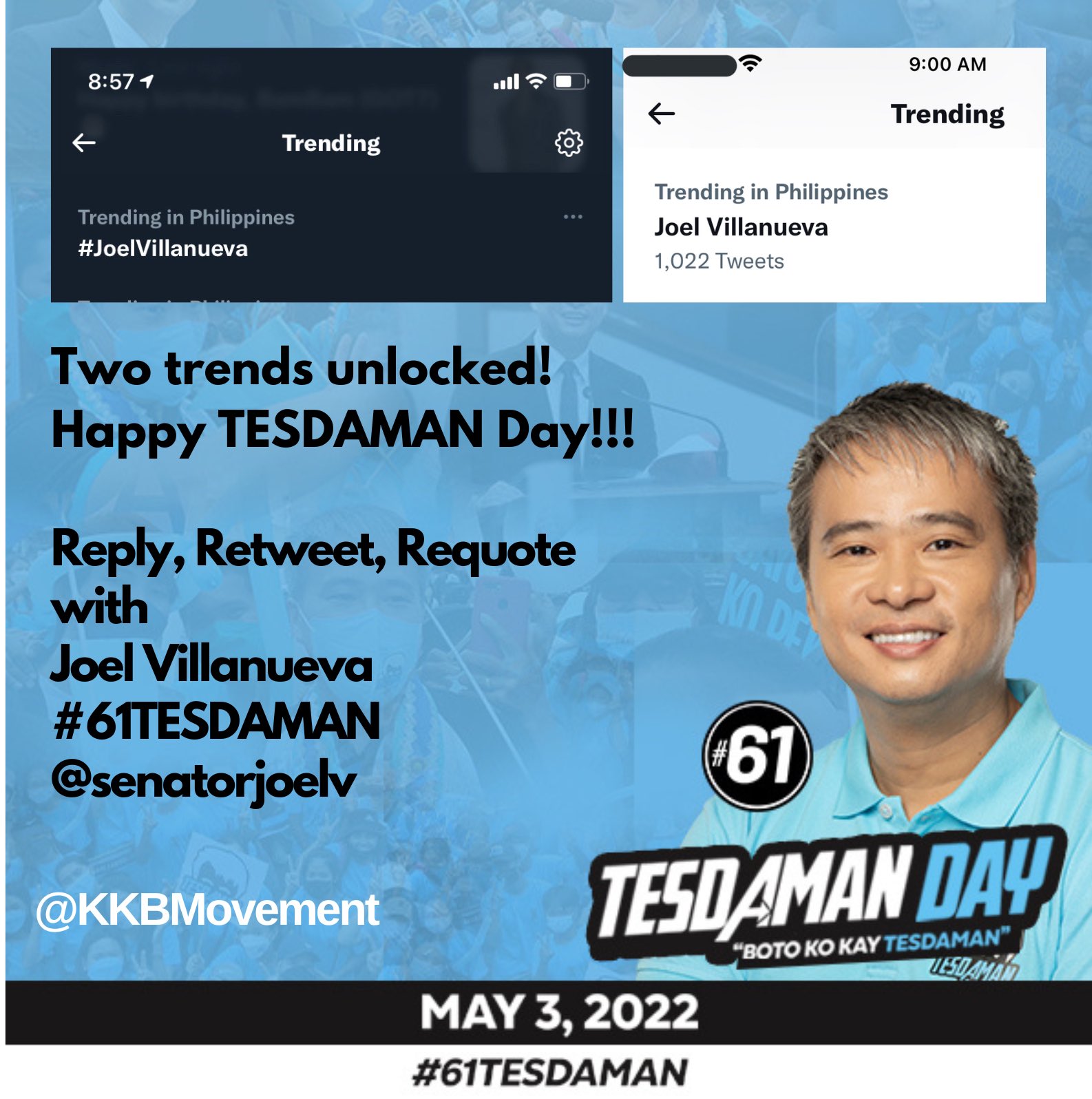KKB Movement on Twitter: "Both #JoelVillanueva and Joel Villanueva are trending! Let’s go for ...