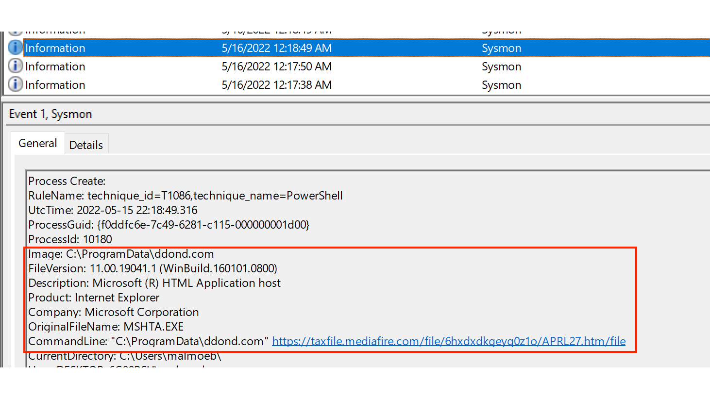 Stephan Berger on Twitter: "1/ 'Before that, it copies a local file, "C:\Windows\System32\mshta ...