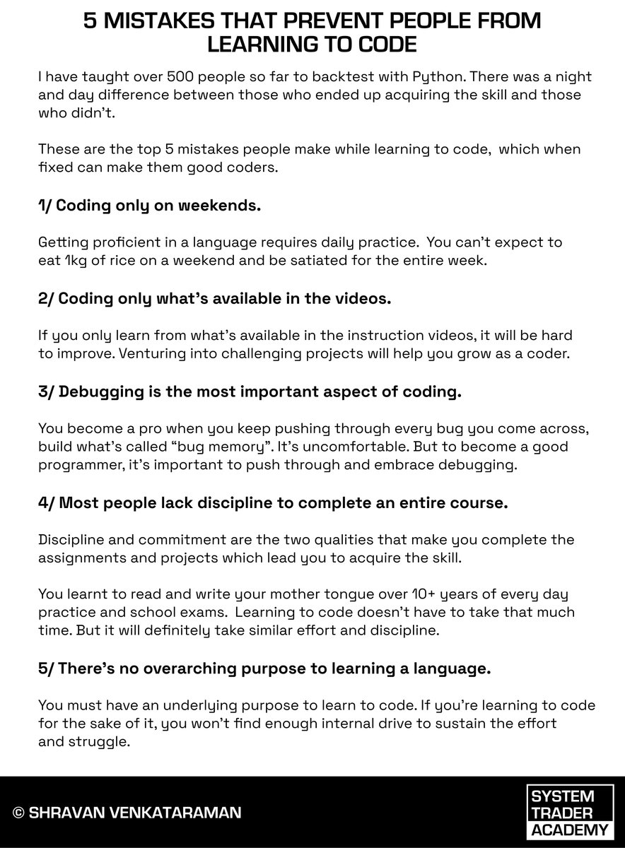If you want to learn to code successfully, avoid these mistakes: 🧵 - المسلسل من Shravan ...
