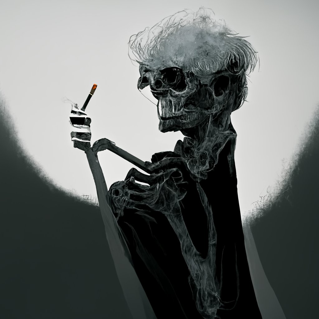 Skeleton Smoking A Cigarette Drawing