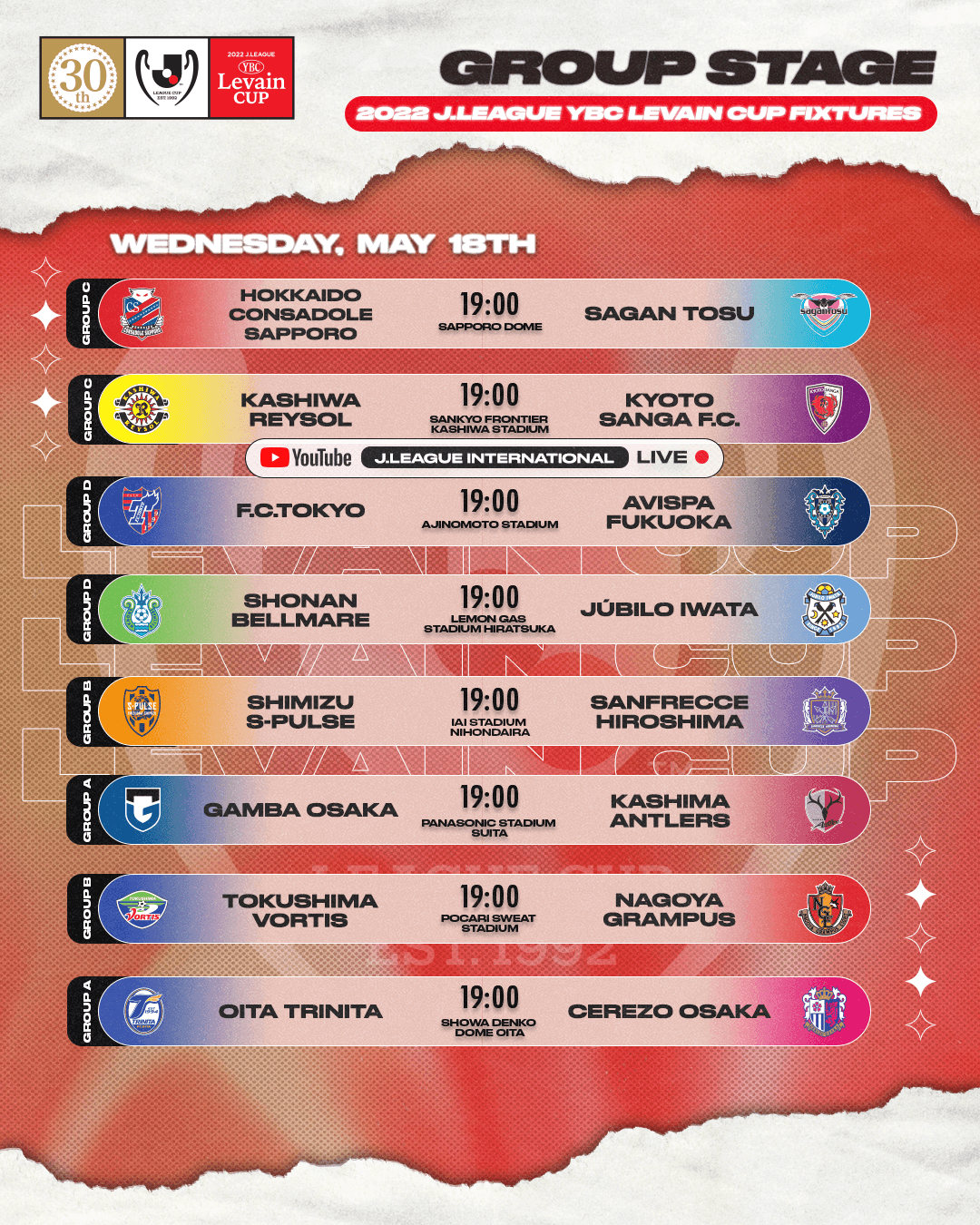 J.LEAGUE Official EN on Twitter: "The 🏆 is 🔙! The 2022 J.League YBC Levain Cup Group Stage comes ...