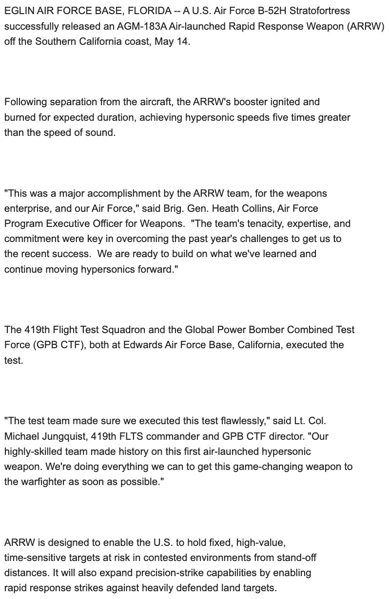 John Basham 🇺🇲 on Twitter: "REPORT: The @usairforce Reports It Successfully Launched A # ...