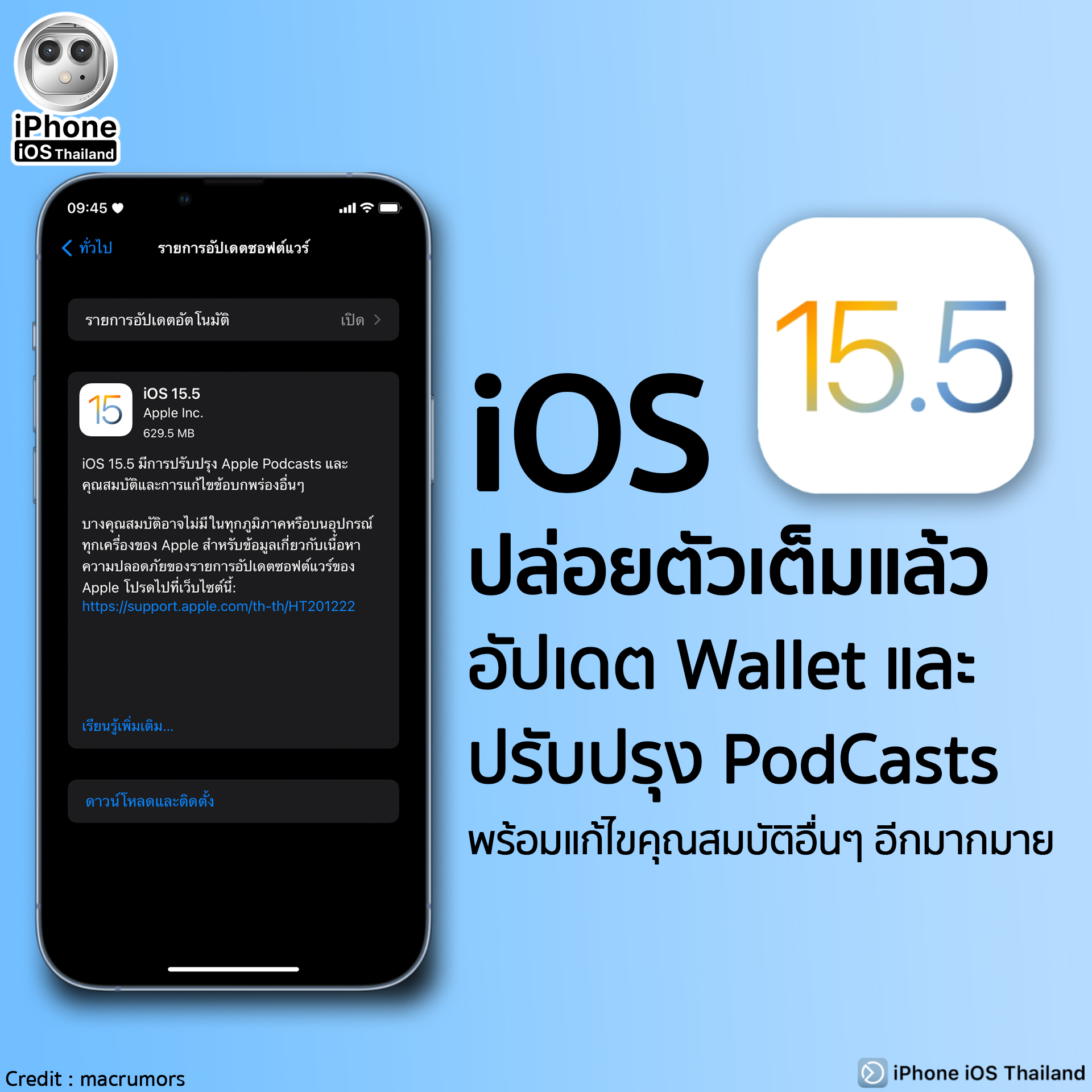 iPhone iOS Thailand on Twitter: "iOS 15.5 ปล่อยตัวเต็มแล้ว อัปเดต Wallet และปรับปรุง PodCasts ...