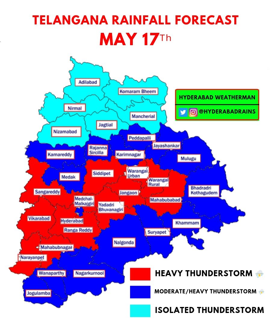 Hyderabad Rains on Twitter: "#TELANGANA Weather Forecast: 17MAY 👉 Widespread Heavy Thunderstorms ...