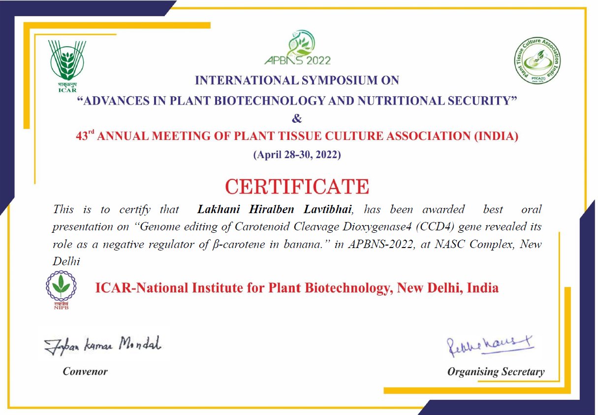 DBT-NABI on Twitter: "Congratulations to Ms. Lakhani, Ph.D. student of ...