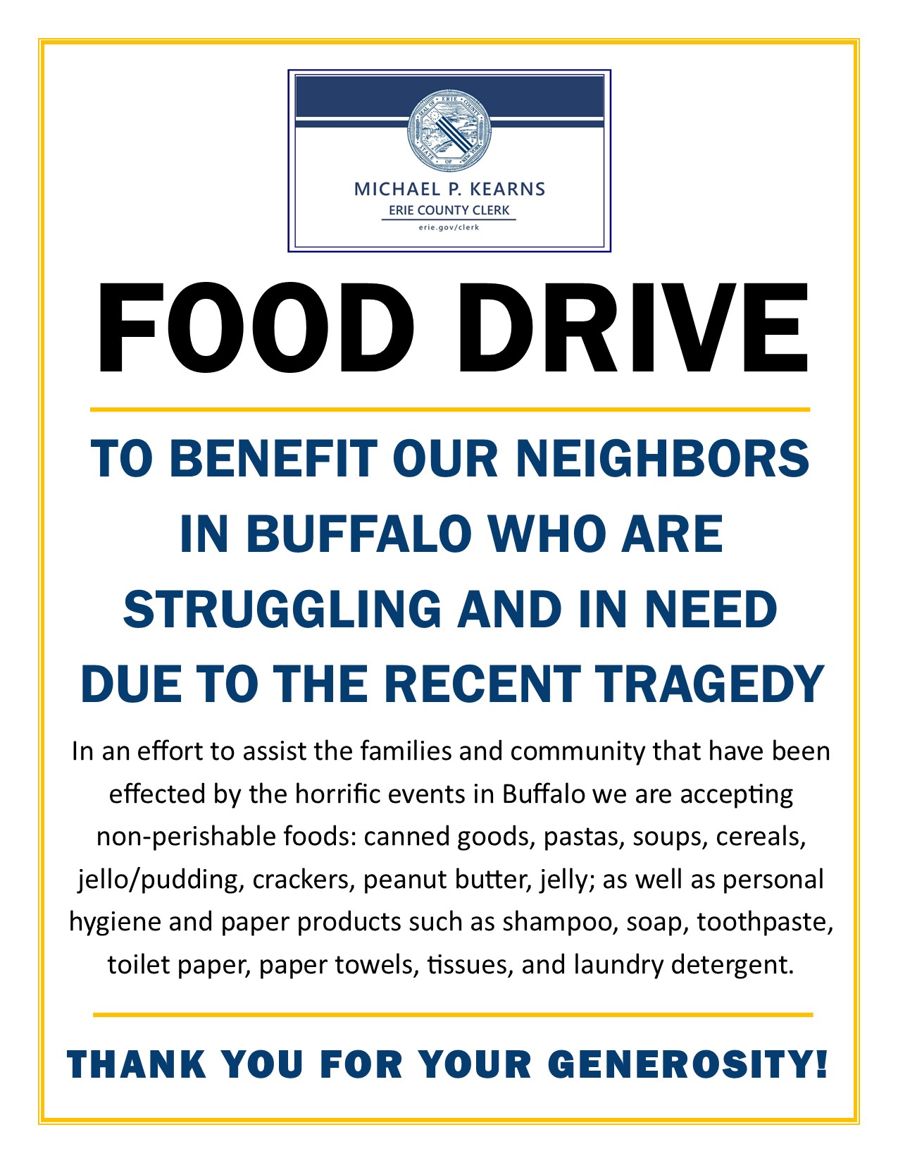 Erie County Clerk Mickey Kearns on Twitter: "🚨@ErieCountyClerk Mickey Kearns Announces Food ...