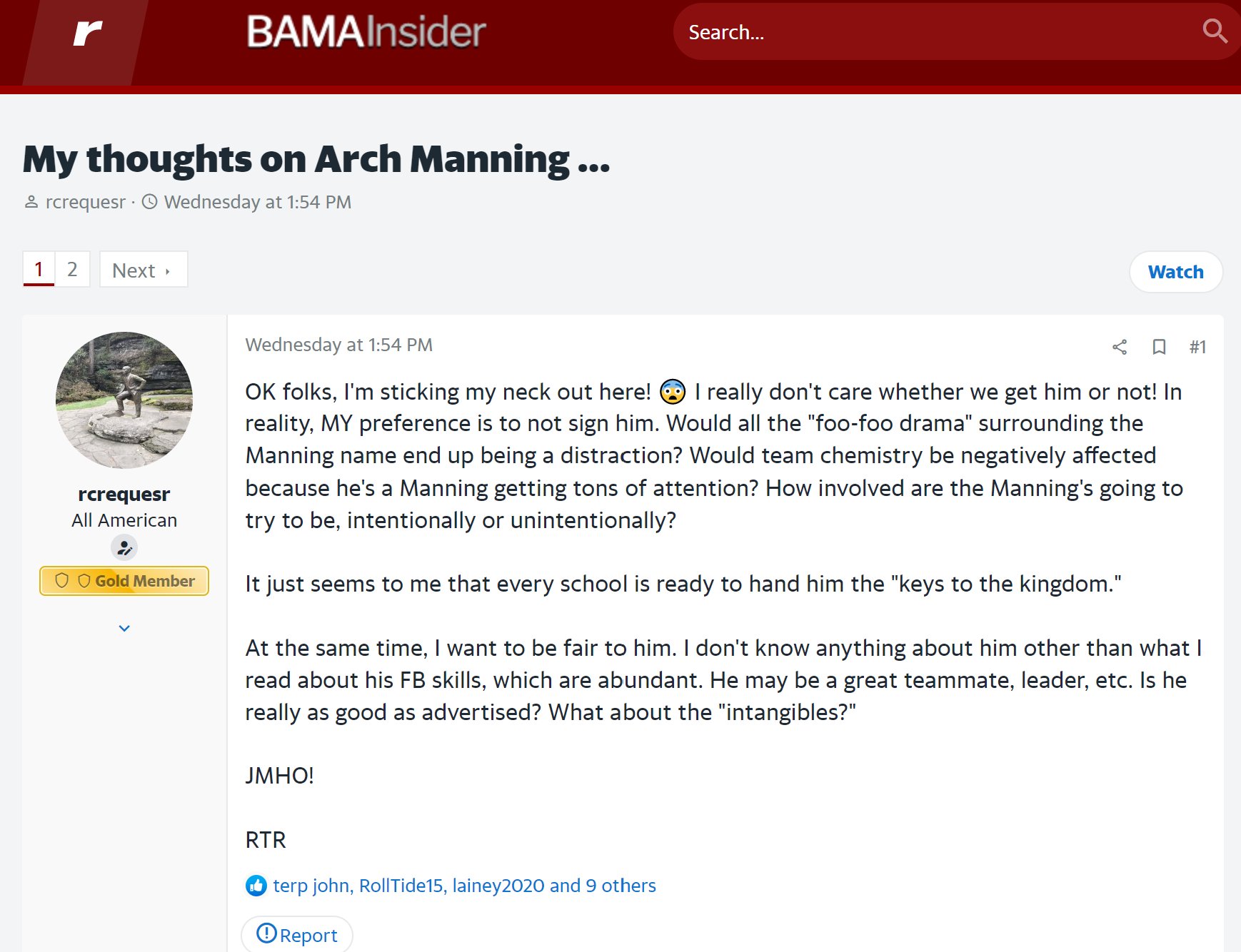 Message Board Geniuses on Twitter: "#Alabama fan doesn't want Arch Manning and all of that "foo ...