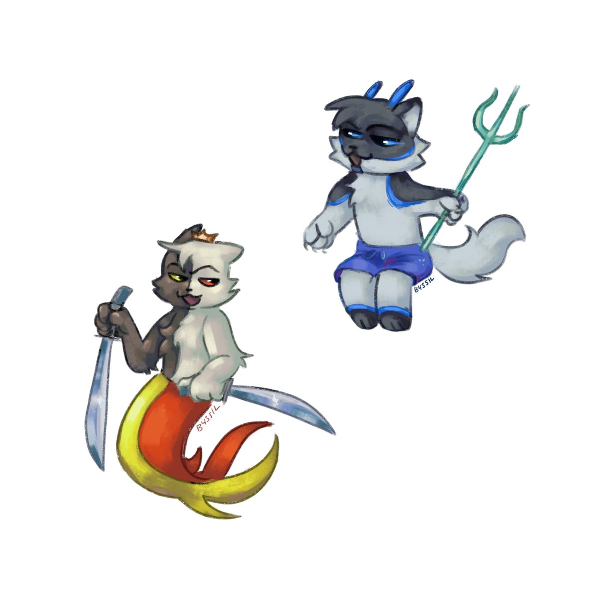 「Ranboo and Sneeg but mermay themed cats 」|bassil :3のイラスト
