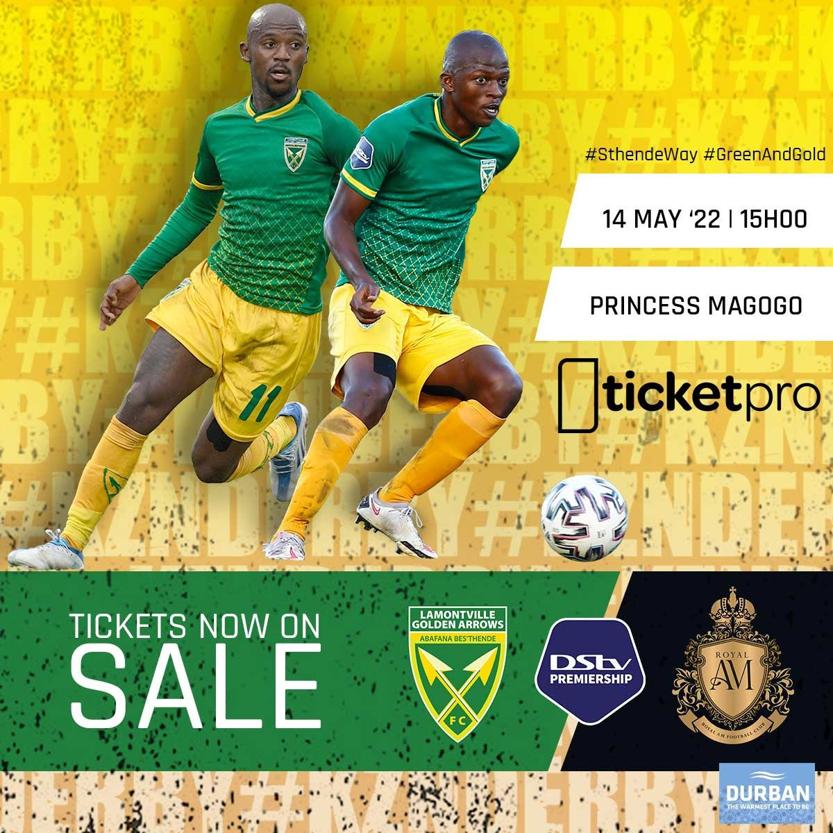 Lamontville Golden Arrows FC on Twitter: "KZN DERBY TICKETS ON SALE 🎟 Abafana bes’thende vs ...