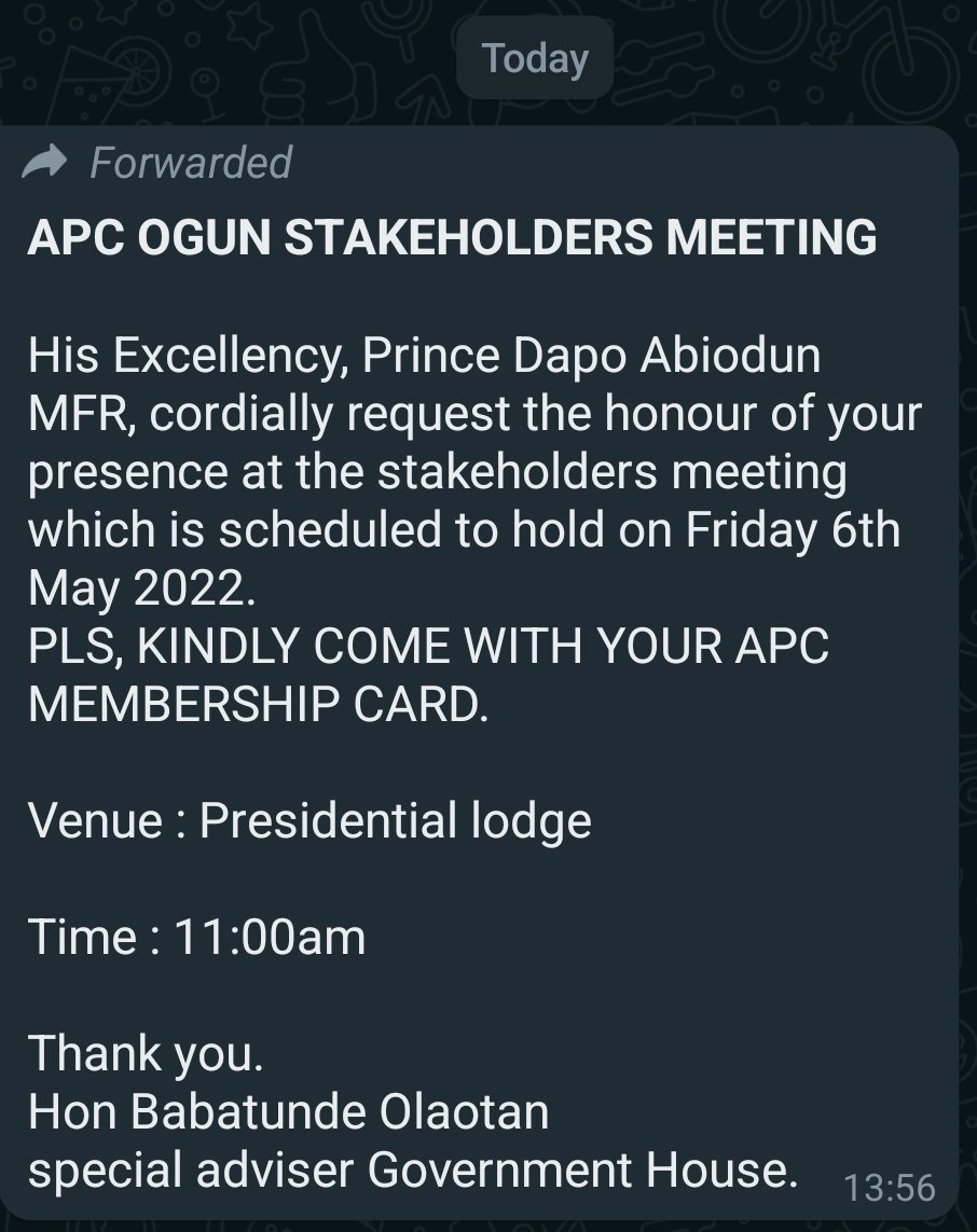 Modele Sarafa-Yusuf on Twitter: "An Ogun State APC Stakeholders meeting was held today but I was ...
