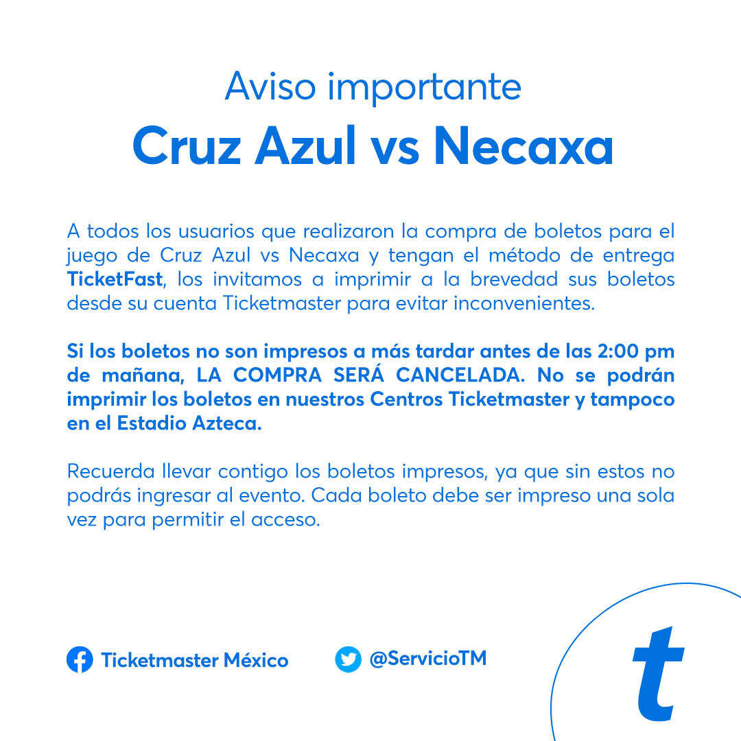 Ticketmaster México on Twitter: "🚨 AVISO IMPORTANTE para quienes tengan boletos para el juego de ...