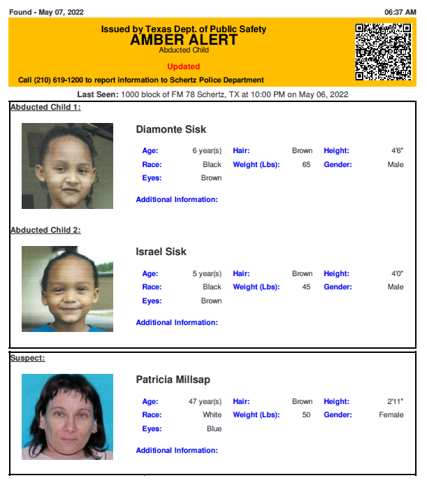 Texas Alerts On Twitter Discontinued Amber Alert For Diamonte Sisk